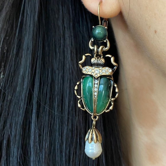 Jewelry | Vintage Green Beetle Bug High Quality Brass Crystal Pearl ...